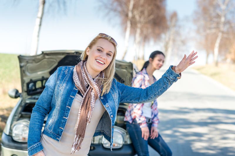Car Defect Two Women Wait for Help Stock Photo - Image of friends ...