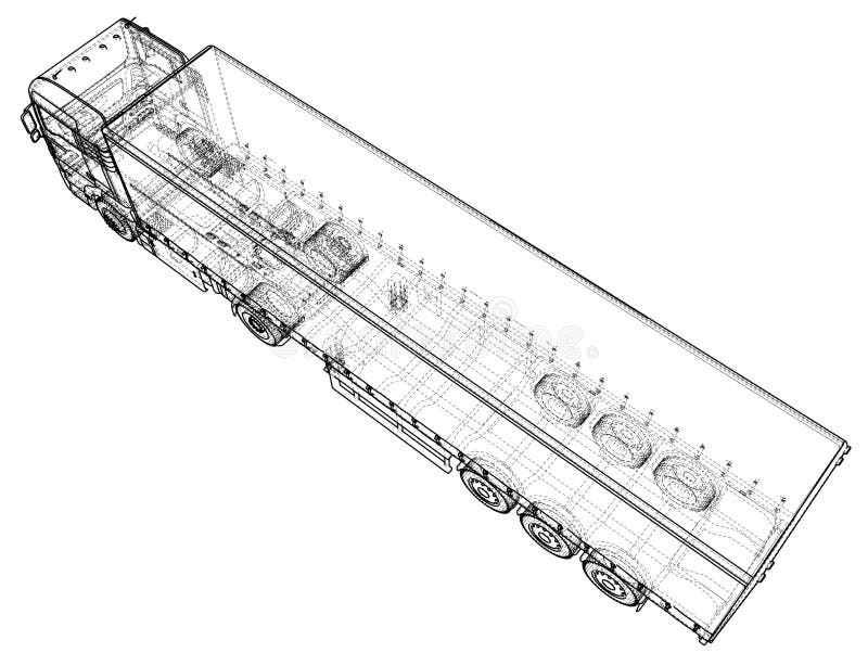 Car Delivery Semi Truck Trailer. Wire-frame. EPS10 Format Stock Vector ...