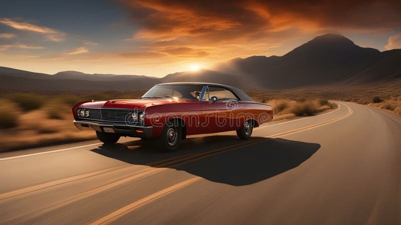 Car in the Desert a Dramatic Scene with a Car Driving on a Road. the ...