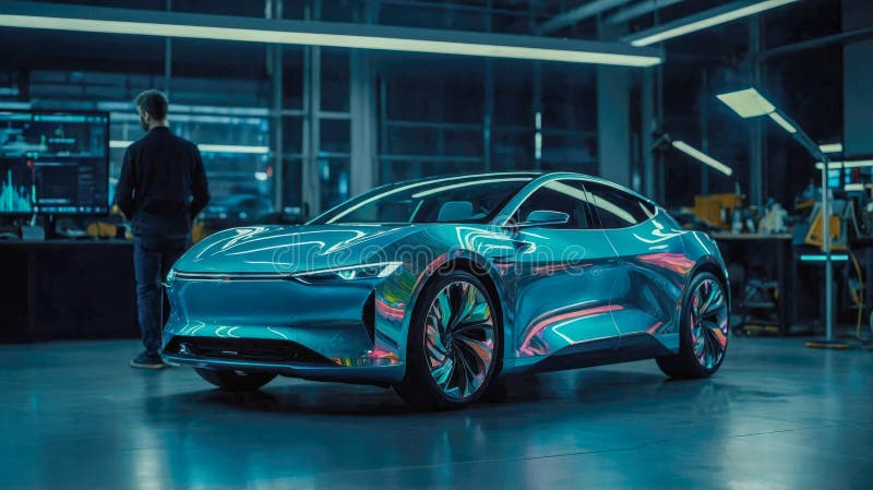 A Car Design Engineer Using a Holographic App Inside a Futuristic ...