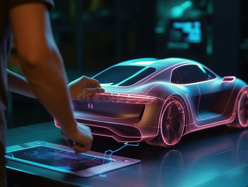 Car Design Engineers Using Holographic App in Digital Stock ...