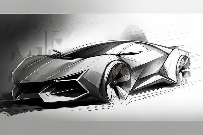 Car Design Pencil Sketch with Futuristic Elements and Minimalistic ...