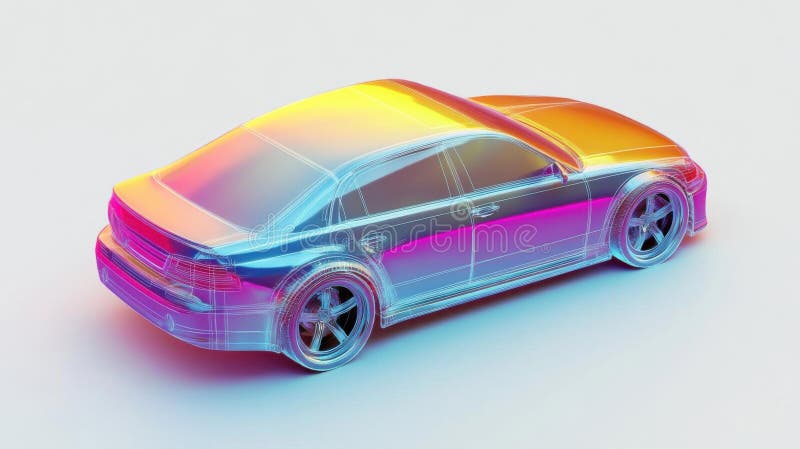 Car Design Shows Wireframe Rendering with Vibrant Colors, Automotive ...