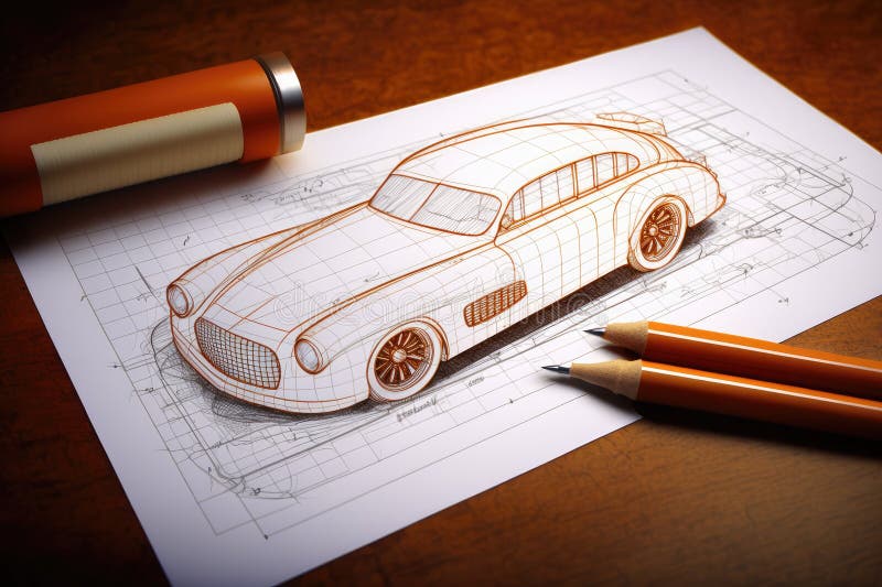 Car Design Sketch on a Sheet of Graph Paper for Technical Drawing Stock ...