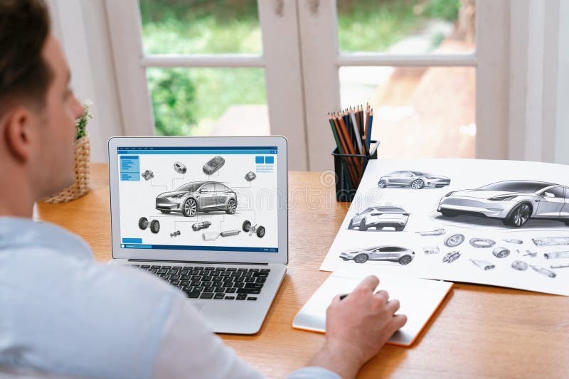 Car Designer Carefully Analyzing Car Prototype. Synchronos Stock Image ...