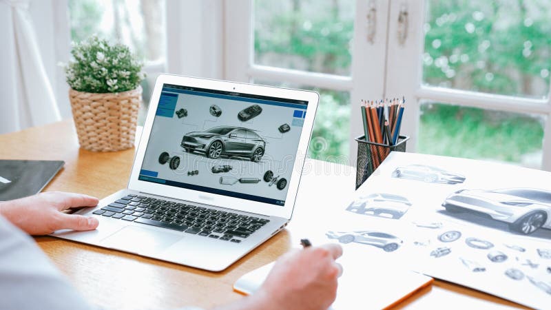 Car Designer Carefully Analyzing Car Prototype. Synchronos Stock Photo ...