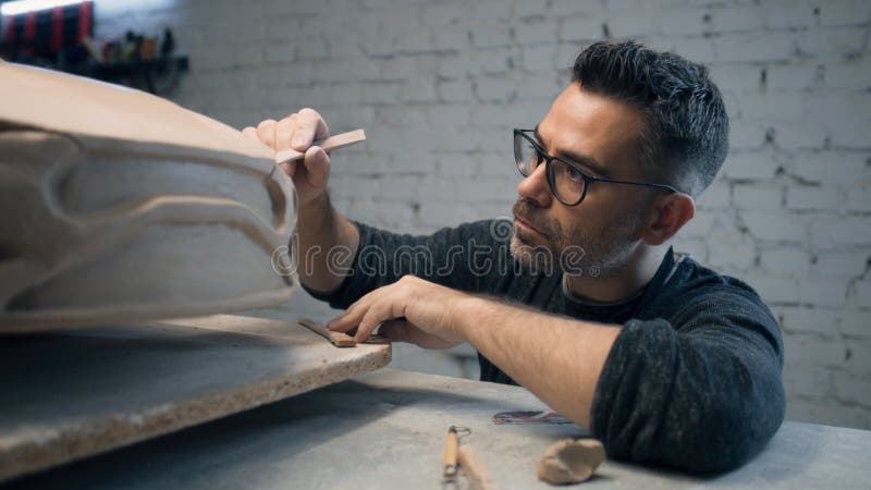 Car Designer Sculpts Prototype Model of Car Using Wooden Shaping and ...