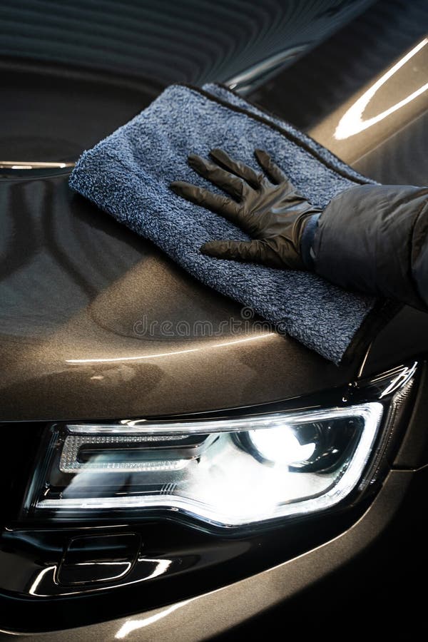 Car Detailing - Polishing Car Using Microfiber Cloth. Wiping a ...