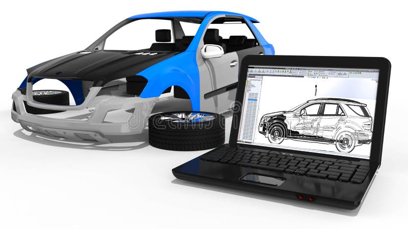 Car Development with 3D Software Stock Illustration - Illustration of ...