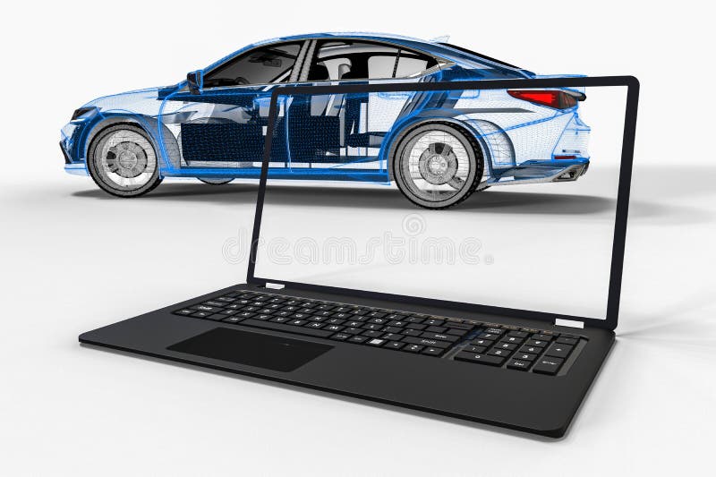 Car Development Process with Cad. Stock Illustration - Illustration of ...