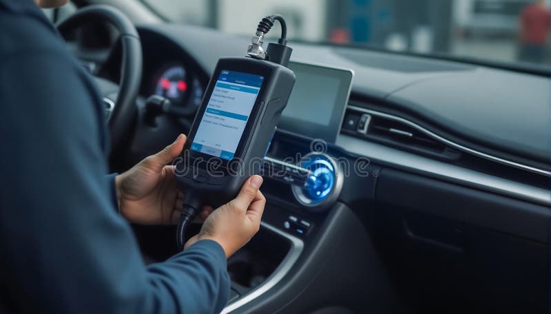 Car Diagnostic Scanner Device Being Used in Modern Vehicle Interior ...