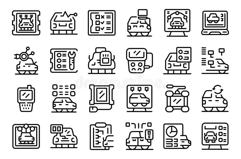 Car Diagnostic Scanner Icons Set Outline Vector. Computer Digital Stock ...