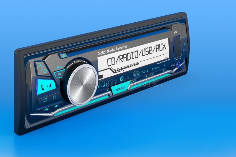 Car Digital Media Receiver on Blue Background, 3D Rendering Stock ...