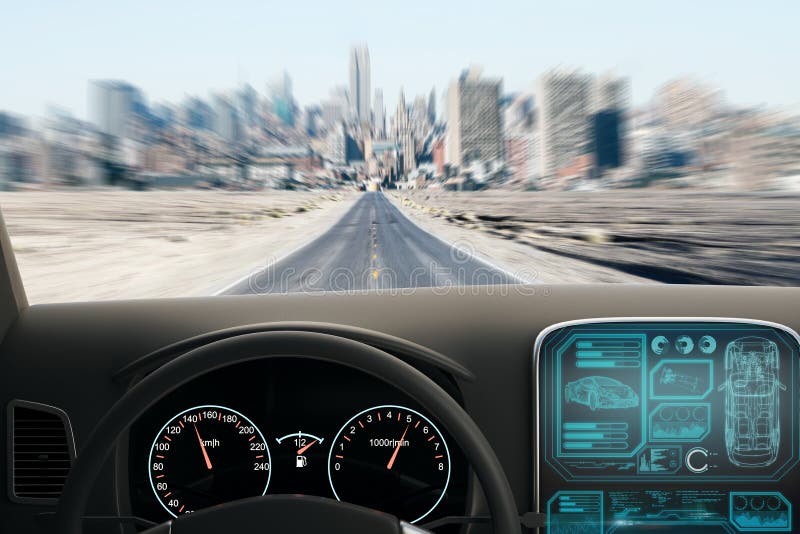 Car with Digital Screen of on-board Stock Photo - Image of autopilot ...