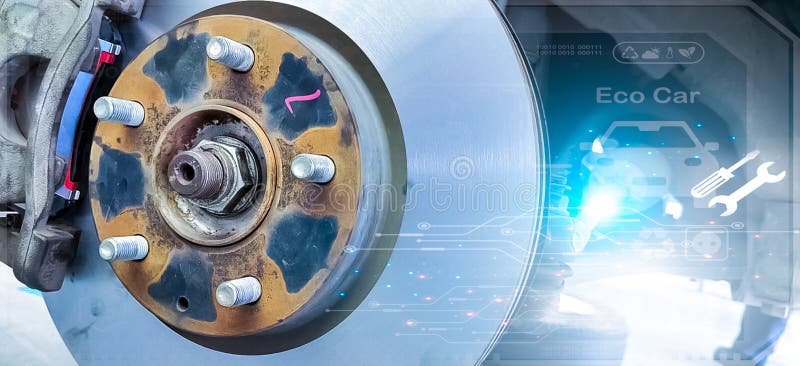Car Disc Brake System Maintenance Concept. Car Suspension in Process of ...