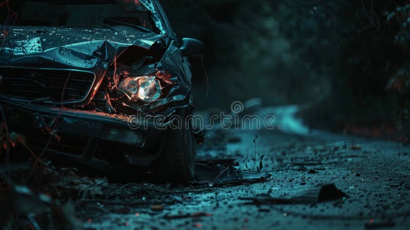 A Car is in a Ditch with Its Headlight on Stock Image - Image of front ...