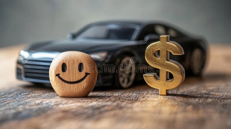 Car, Dollar Sign, and Smiley Face on a Wooden Surface. Stock Photo ...