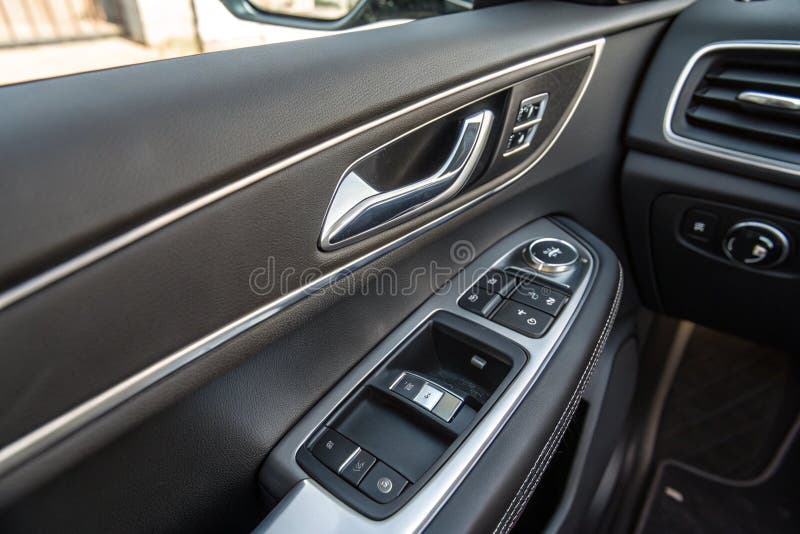 Car Door Control Panel with Chrome Handle Stock Illustration ...
