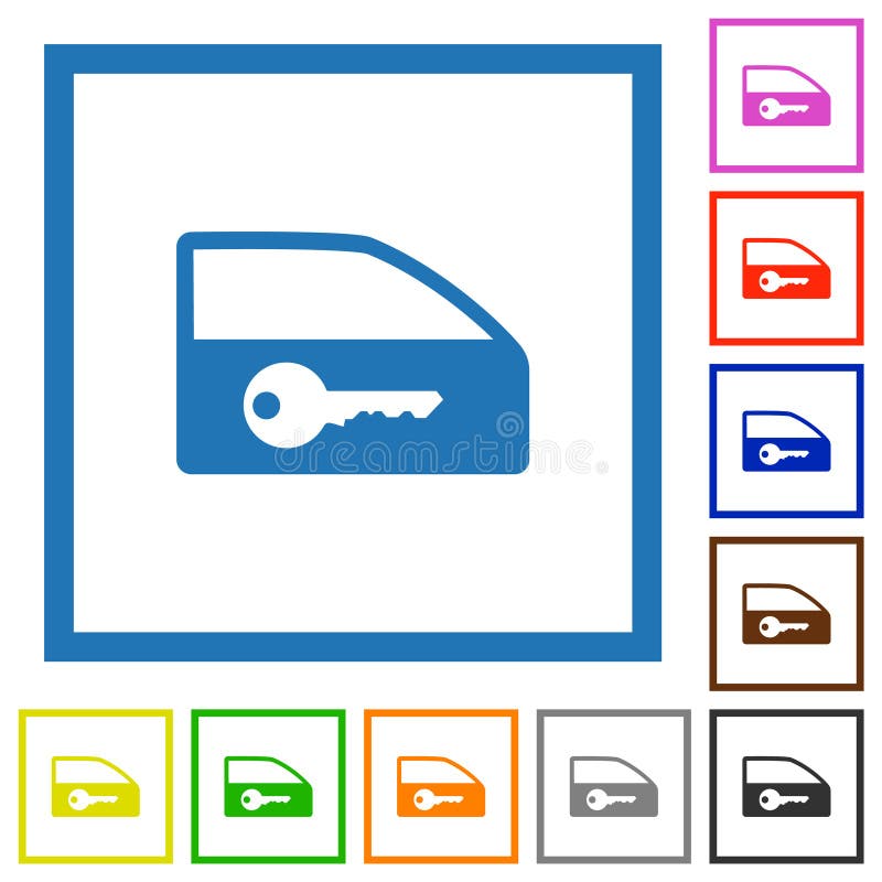 Car Door Lock Square Flat Icons Stock Vector - Illustration of panel ...