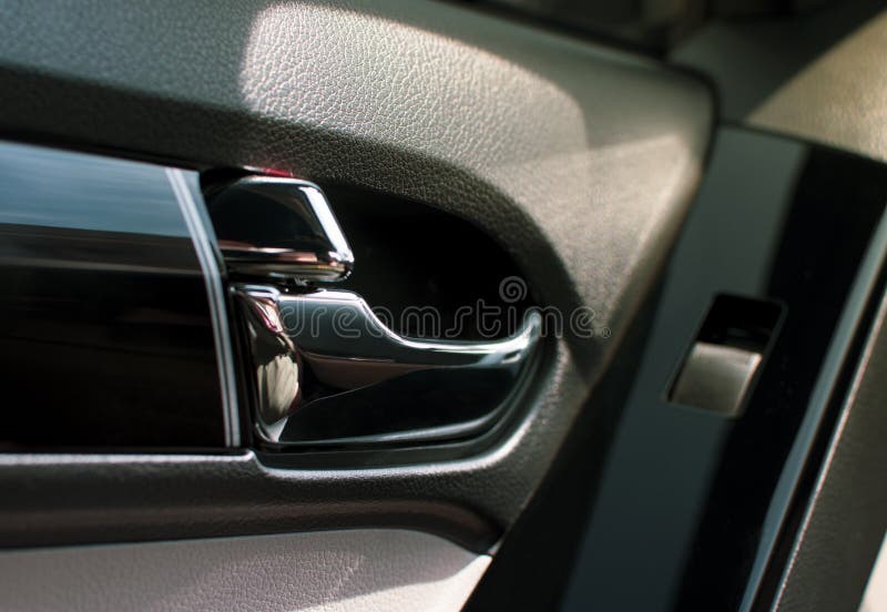 Car Door Lock / Unlock Button and Chrome Handle. Stock Photo - Image of ...