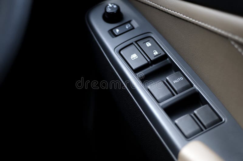 Car Door Window Switch. Interior Window Control Switch Panel Stock ...