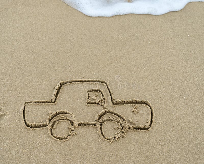 Car drawing in sand stock image. Image of travel, serene - 74268991