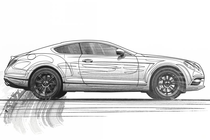 Car Drawn on a White Background, Sketch of a Car in Motion at Speed ...