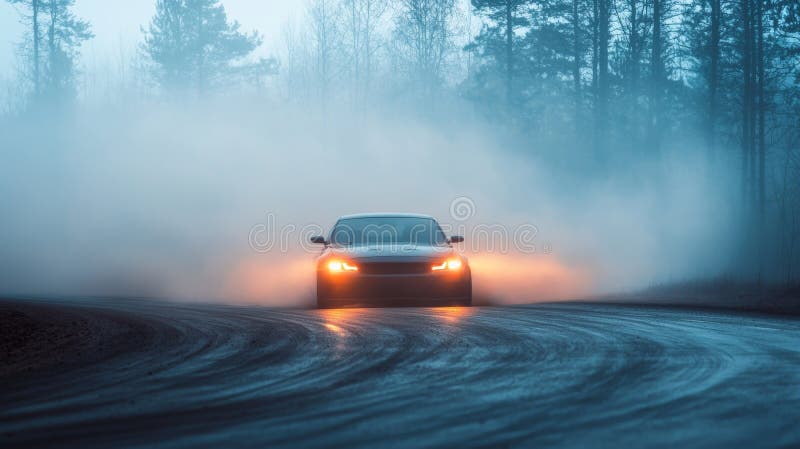 Car Drifting Around Sharp Corner on Wet Road Stock Illustration ...