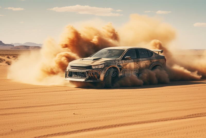 The Car is Drifting in the Desert in the Sand Stock Illustration ...