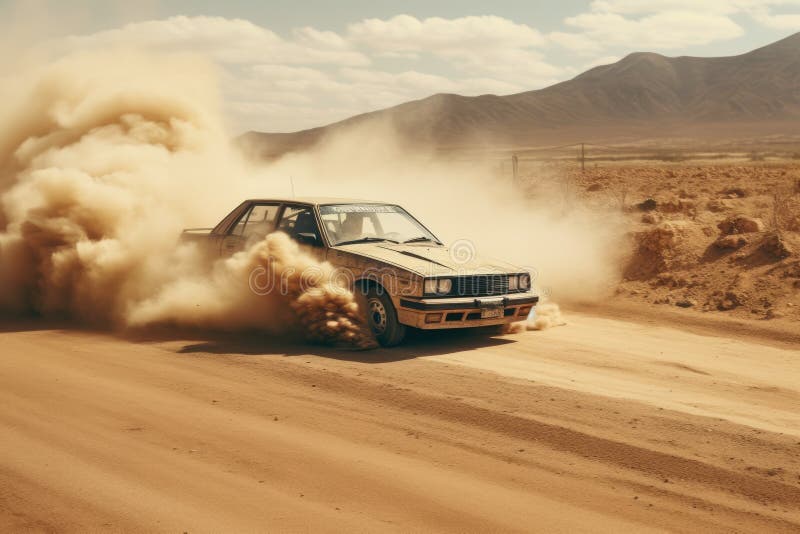 The Car is Drifting in the Desert in the Sand Stock Illustration ...