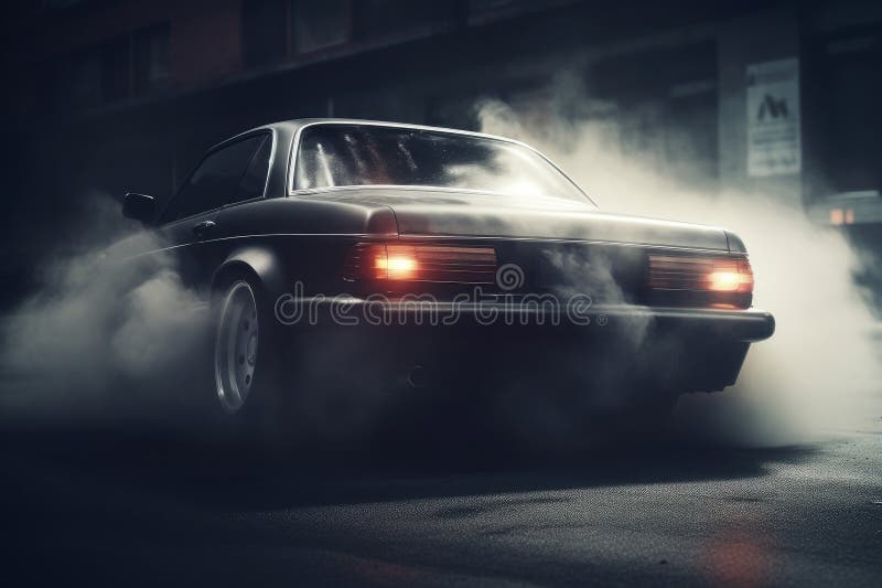 A Car Drifting with Smoke Trails and Golden Sunrise Fast Cars. Stock ...