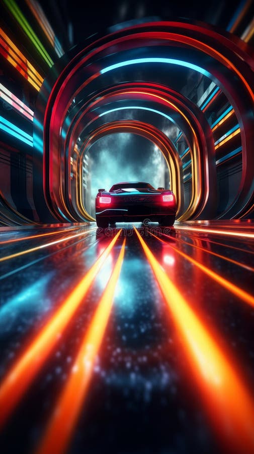 A Car Driven on Glowing Road Generative AI Stock Illustration ...