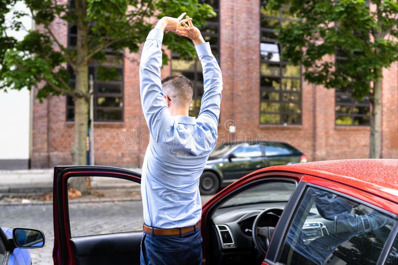 Car Driver Doing Stretch Exercise during Break Stock Image - Image of ...