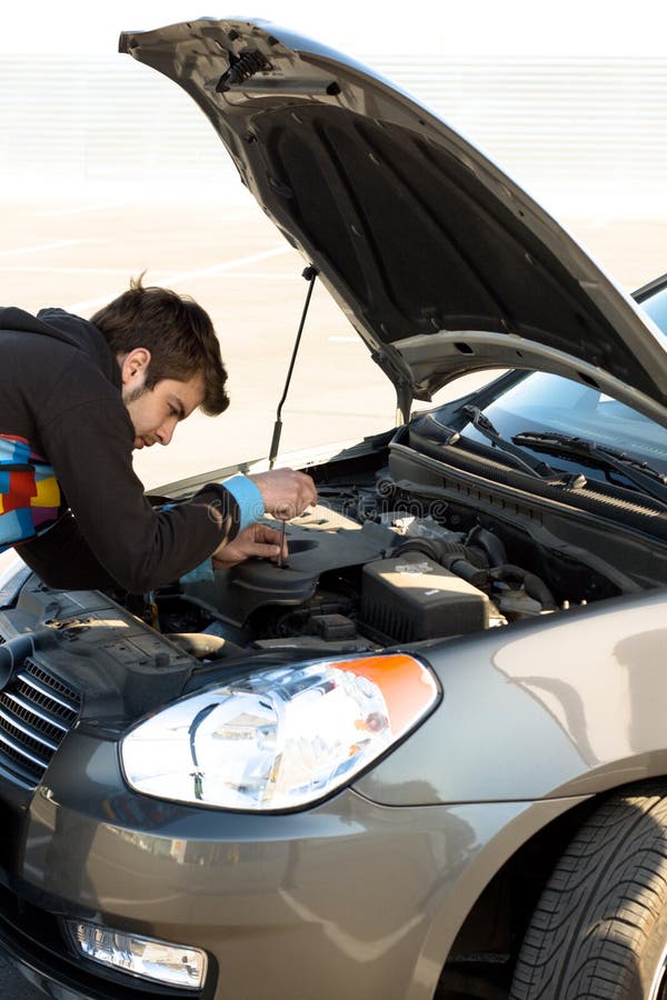 Car Driver Examining the Car S Engine Stock Image - Image of automobile ...