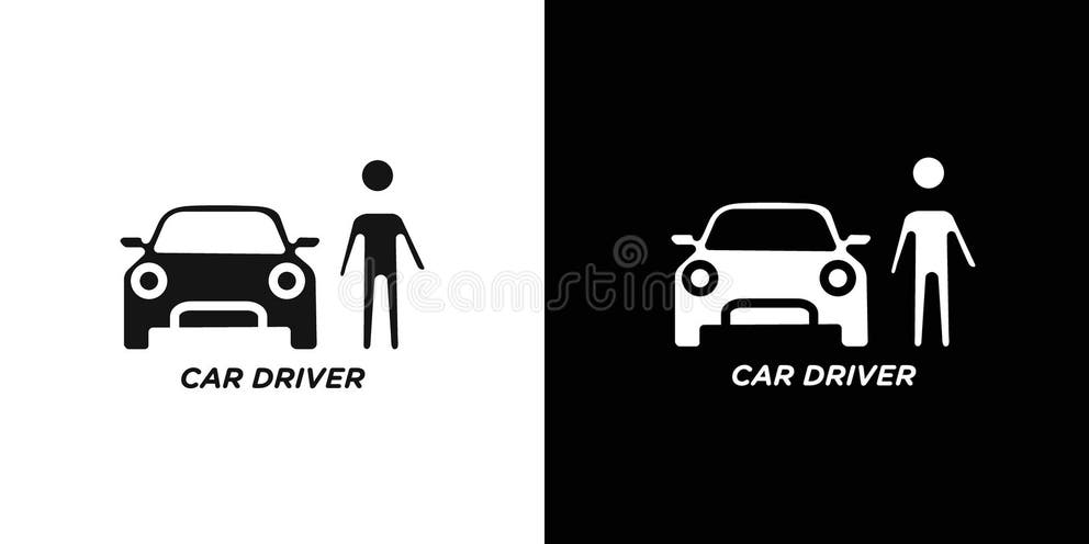 Car Driver Icon Flat Vector Set Outline Stock Vector - Illustration of ...