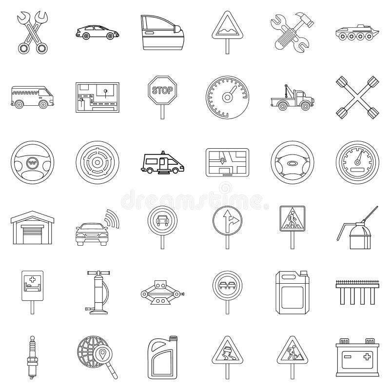 Car Driver Icons Set, Outline Style Stock Vector - Illustration of line ...