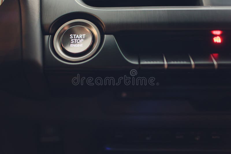Car Driver Starting the Engine Keyless. Black. Stock Image - Image of ...