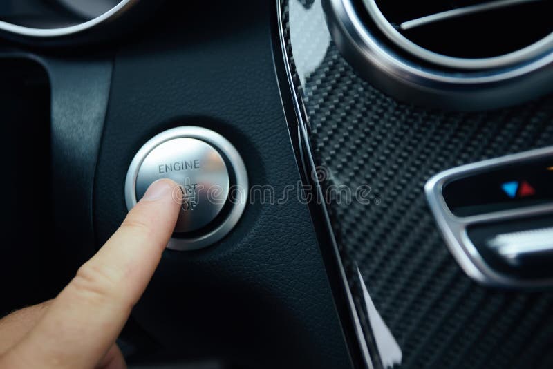 Car Driver Starting the Engine Stock Image - Image of cabin, button ...