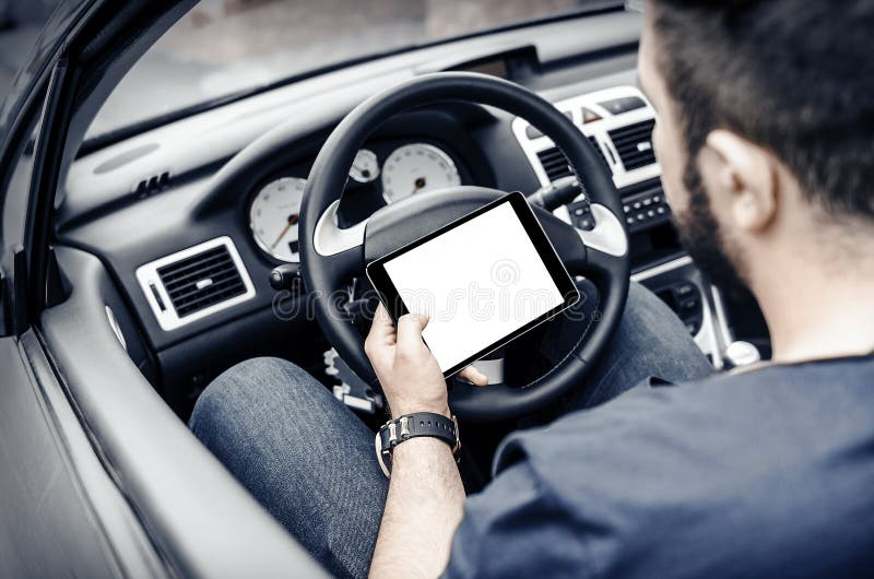 Car Driver with the Tablet PC Stock Image - Image of hire ...