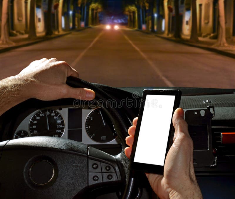 Car Driver Using Cell Phone Inside a Car Stock Image - Image of mobile ...