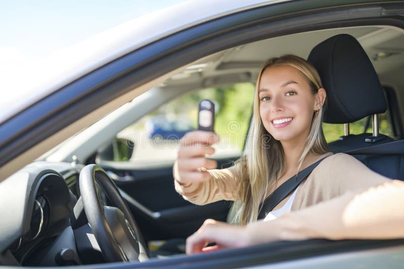 Car Driver Woman Happy Owner of a New Car Stock Image - Image of person ...