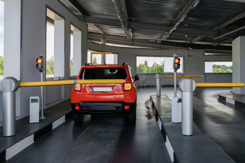 The Car Drives into the Paid Underground Parking. Parking Security ...