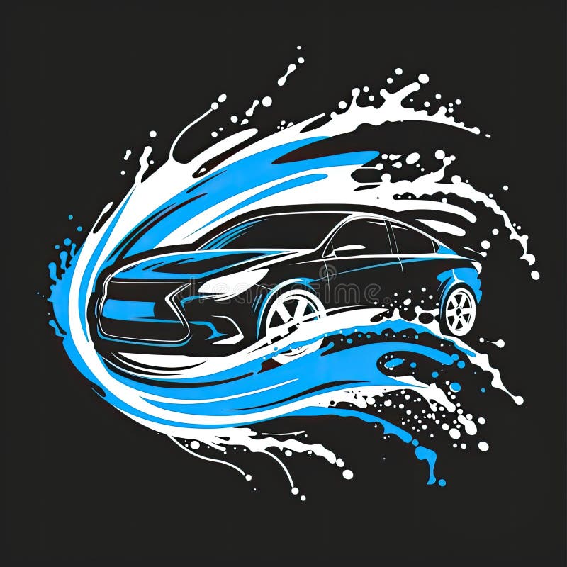 Car Drives through Wave of Water. Generative AI Stock Illustration ...