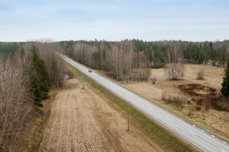 The Track Runs Along the Forest Belt. Stock Image - Image of beautiful ...