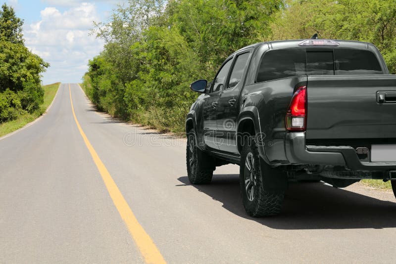 Car Driving on Asphalt Road Near Trees, Space for Text Stock Image ...