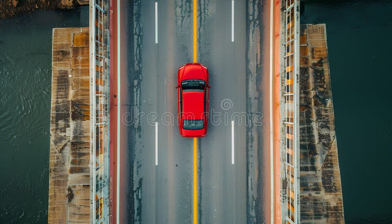 Car Driving on a Bridge, Top View Stock Illustration - Illustration of ...