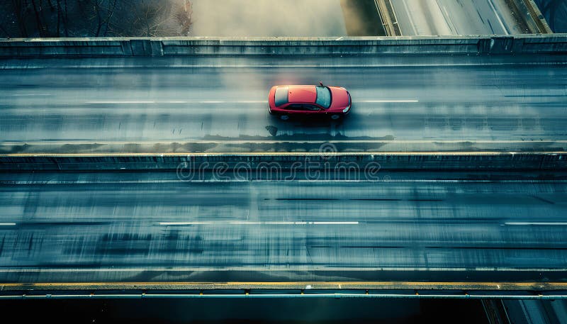 Car Driving on a Bridge, Top View Stock Illustration - Illustration of ...