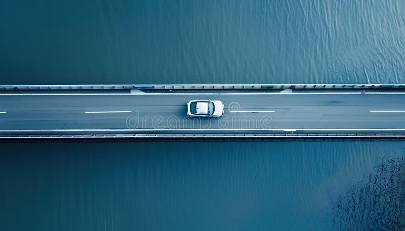 Car Driving on a Bridge, Top View Stock Illustration - Illustration of ...