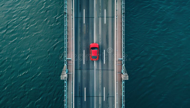 Car Driving on a Bridge, Top View Stock Illustration - Illustration of ...