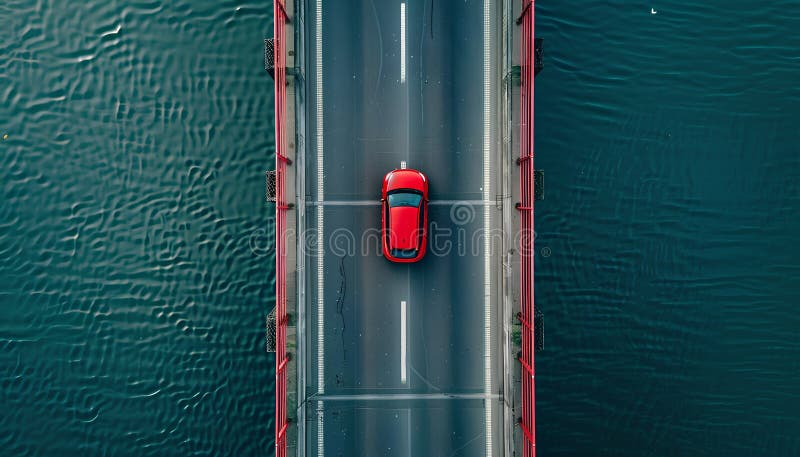 Car Driving on a Bridge, Top View Stock Illustration - Illustration of ...